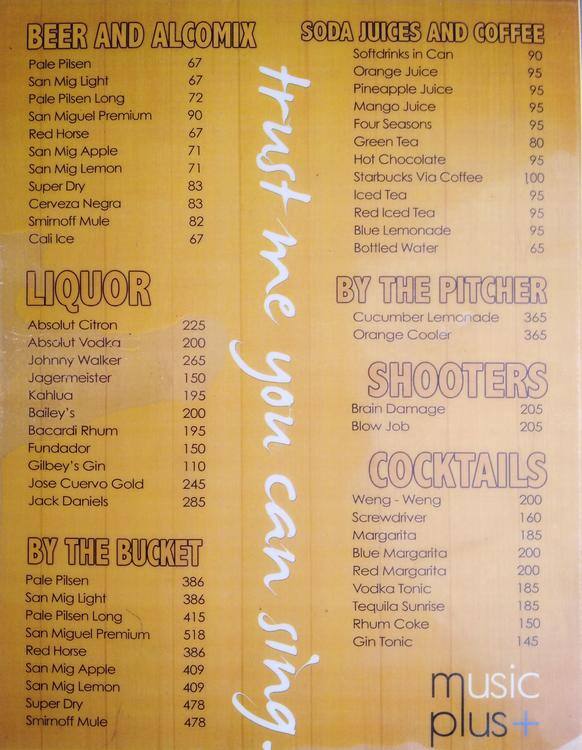 Menu at Music Plus pub & bar, Santa Rosa