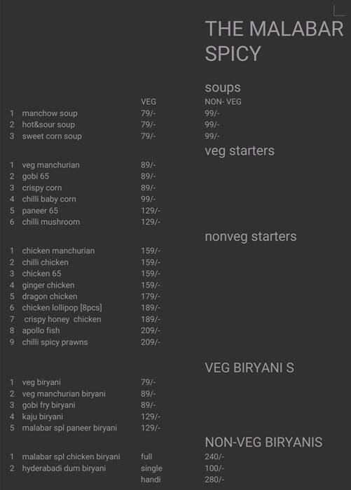 Menu of Biryani Baar, Kukatpally, Hyderabad