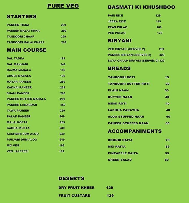 Menu of Jain's Pure Veg, Sector 71, Noida