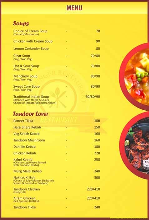 Menu of The Hunger Restaurant, Lanka, Varanasi