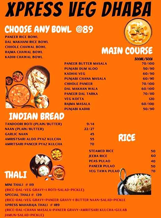 Menu of Xpress Veg Dhaba, Salkia, Howrah