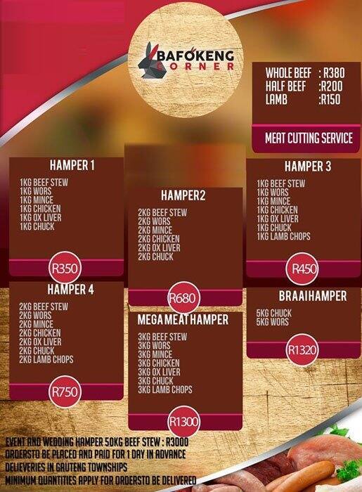 Bafokeng Corner Menu, Menu for Bafokeng Corner, Jabulani, Soweto ...