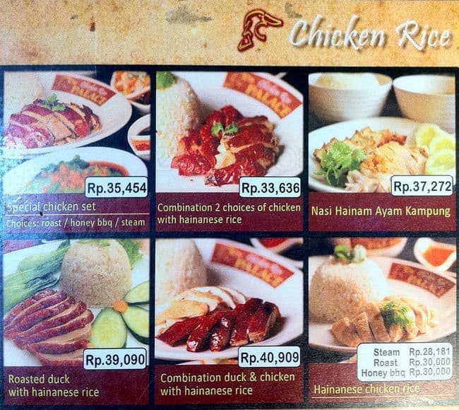 Menu at Chicken Rice Palace restaurant, Jakarta, Jl. MH. Thamrin Kav. 28-30