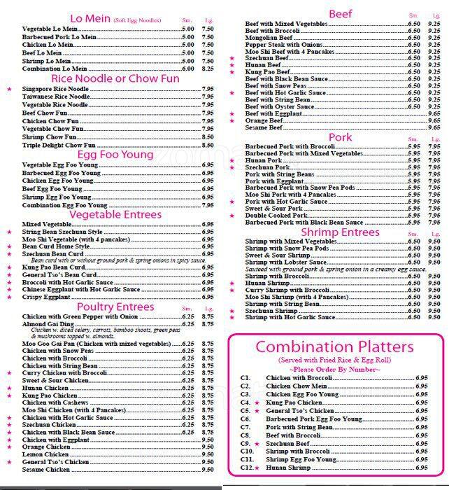 Menu at Chin & Lee restaurant, Silver Spring