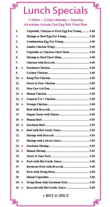 Menu at Chin & Lee restaurant, Silver Spring