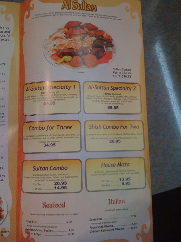 Menu at Al Sultan Restaurant, Garden City