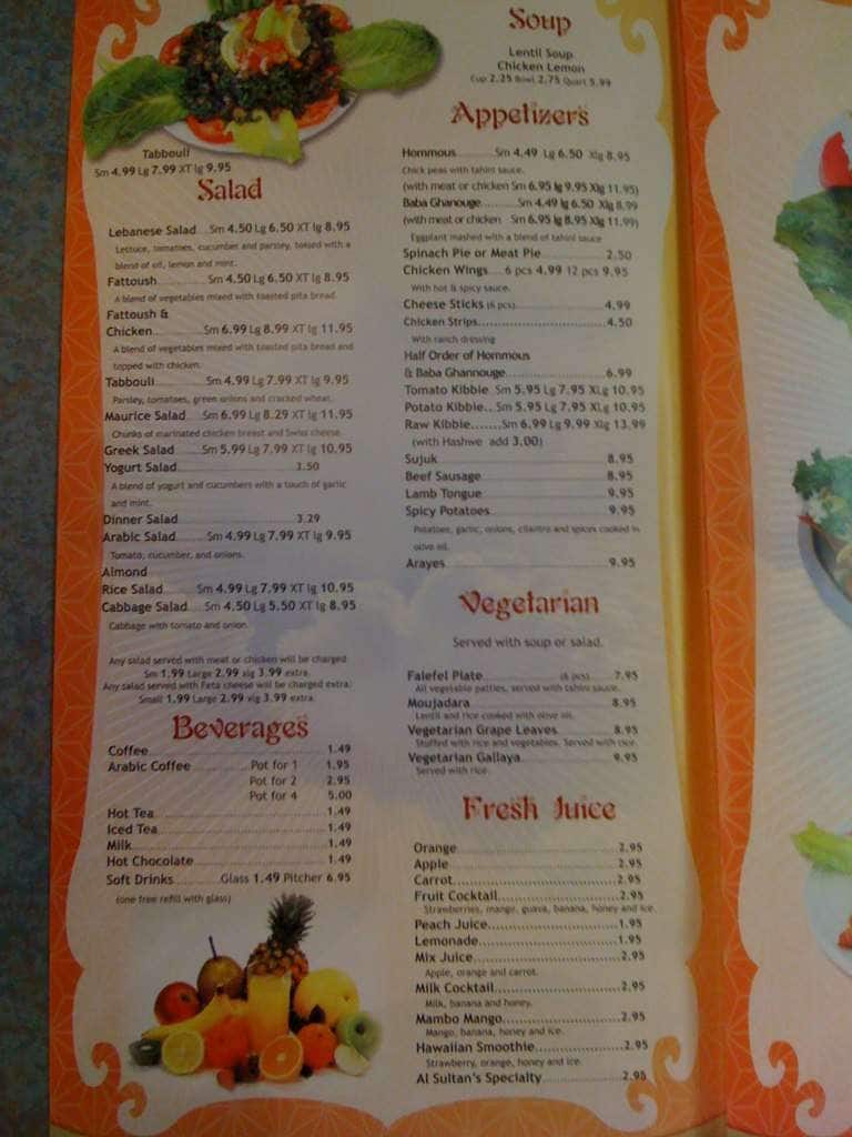 Menu at Al Sultan Restaurant, Garden City
