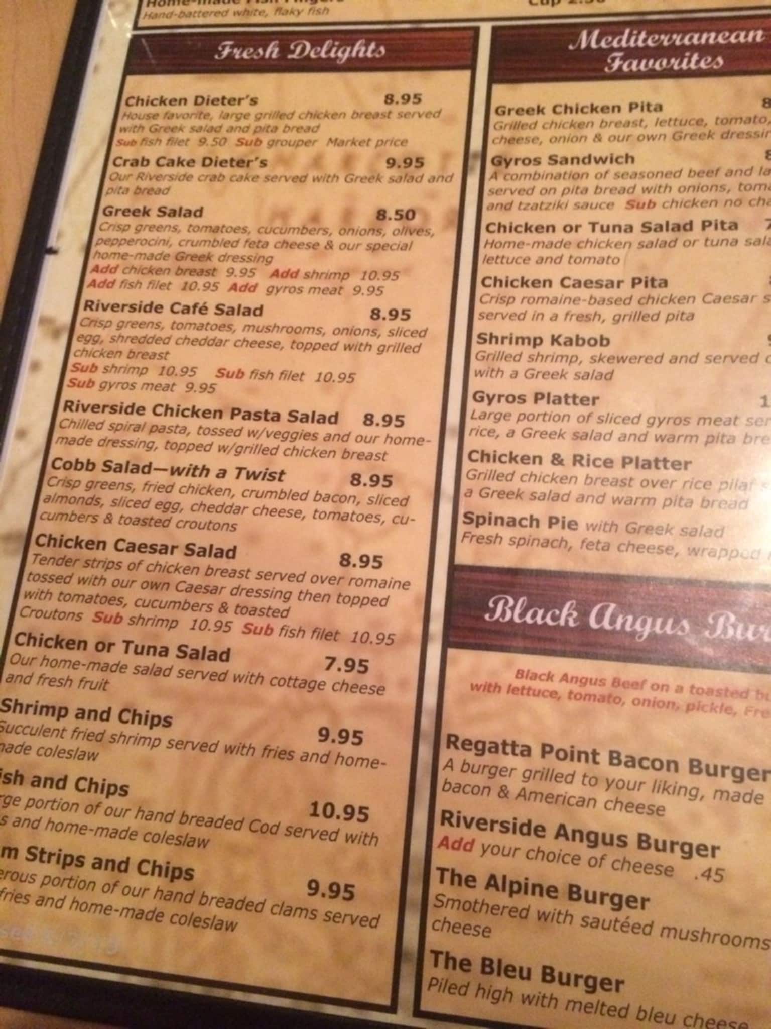 Menu at Riverside Cafe, Palmetto, 955 Riverside Dr