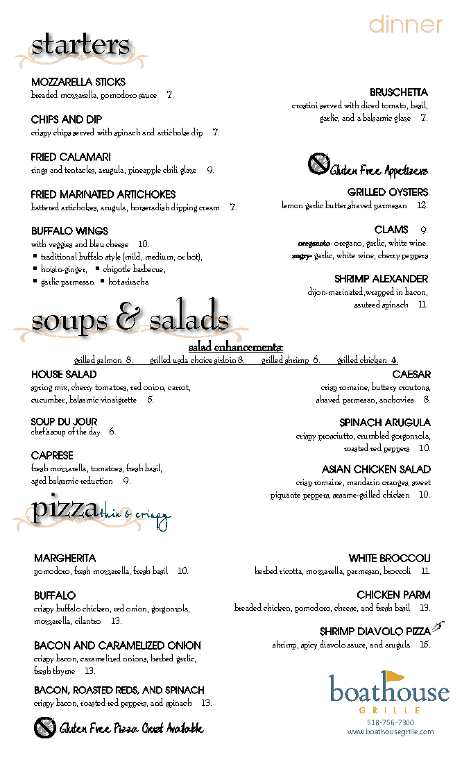 Menu at Boathouse Grille restaurant, New Baltimore