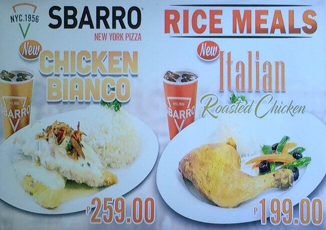 Menu at Sbarro, Cebu City, 6000 Fuente Osmeña Cir