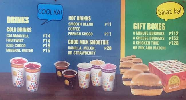 Menu at Minute Burger restaurant, Santa Rosa, J.P. Rizal Boulevard
