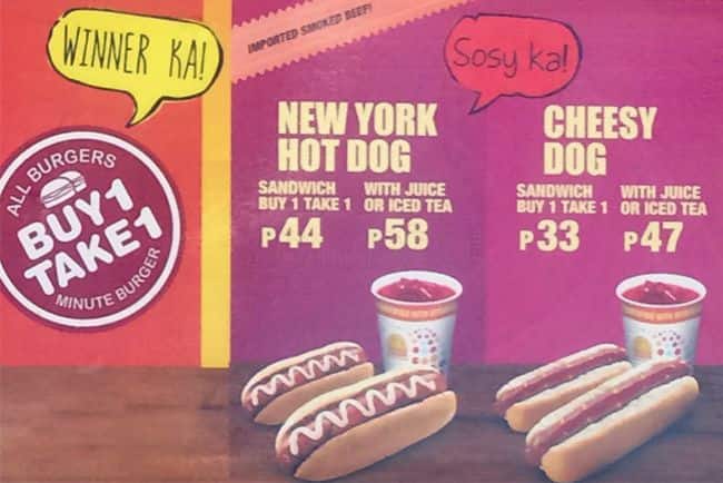 Menu at Minute Burger restaurant, Santa Rosa, J.P. Rizal Boulevard