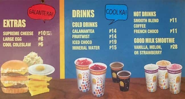 Menu at Minute Burger restaurant, Santa Rosa, J.P. Rizal Boulevard