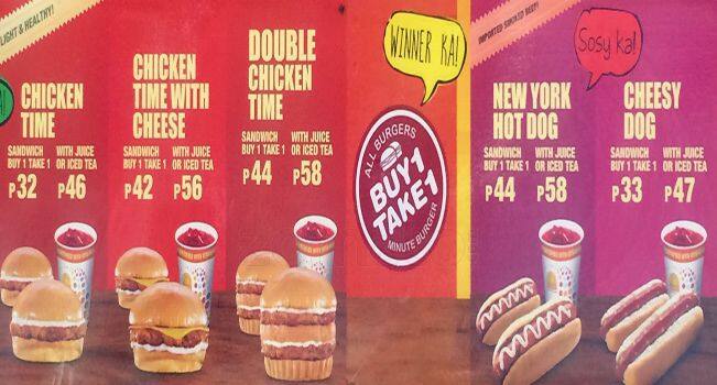 Menu at Minute Burger restaurant, Santa Rosa, J.P. Rizal Boulevard