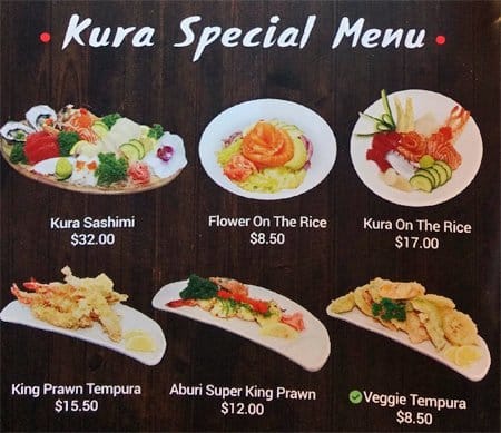 Menu at Sushi Kura restaurant, Eight Mile Plains