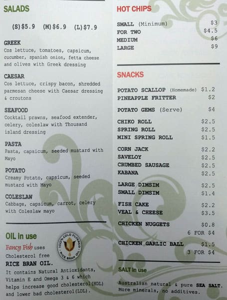Menu at Fancy Fish restaurant, Flinders View