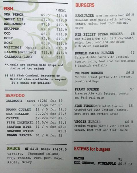 Menu at Fancy Fish restaurant, Flinders View