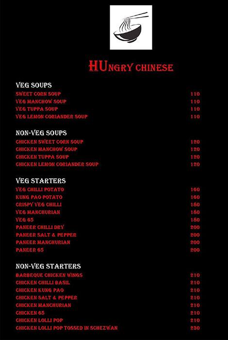 Menu of Hungry Chinese, Worli, Mumbai