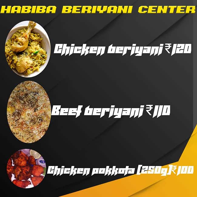 Menu of Bismillah Biryani, Kovalam, Chennai
