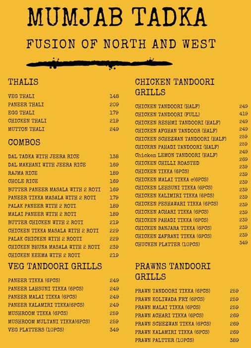 Menu of Mumjab Tadka, Chandivali, Mumbai