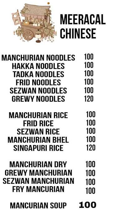 Menu of Meeracal Chinese, Tarsali, Vadodara