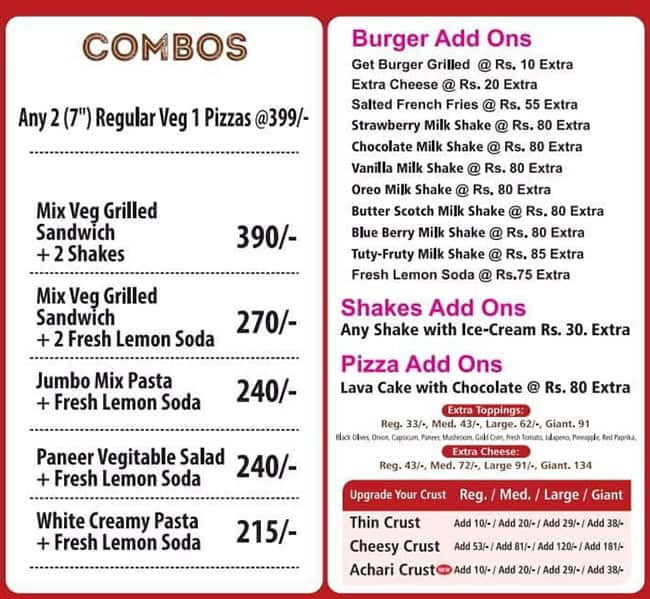 Menu of Hungry Point, Sanjauli, Shimla