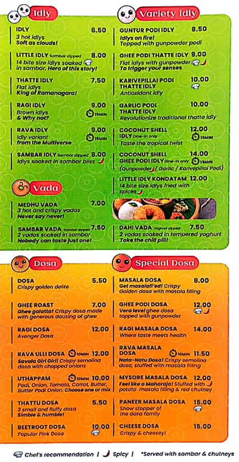 Menu of Little Idly, Al Karama, Dubai