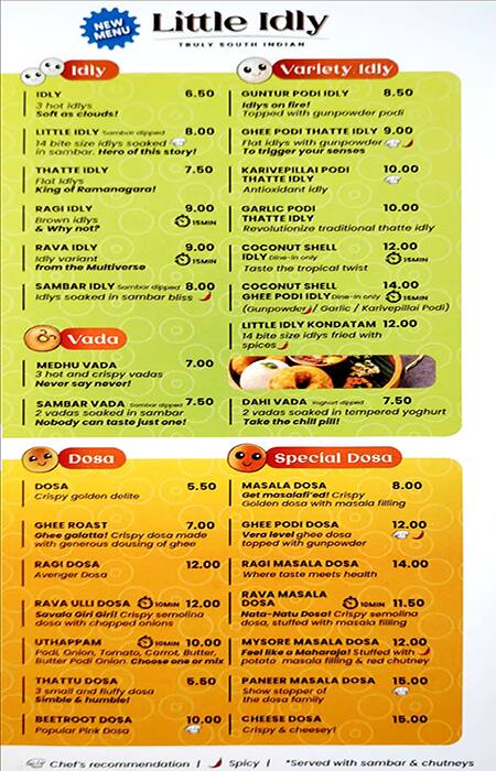 Menu of Little Idly, Al Karama, Dubai