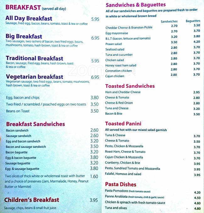 Menu at Coffee Time Croydon cafe, London, 98 Church St