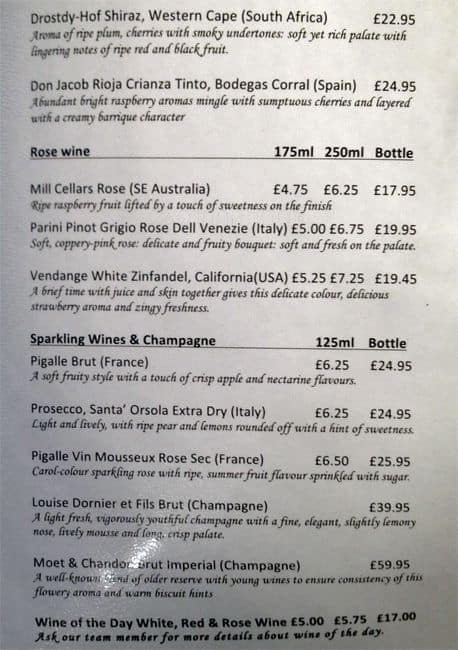 Menu at Park Lodge restaurant, Teddington