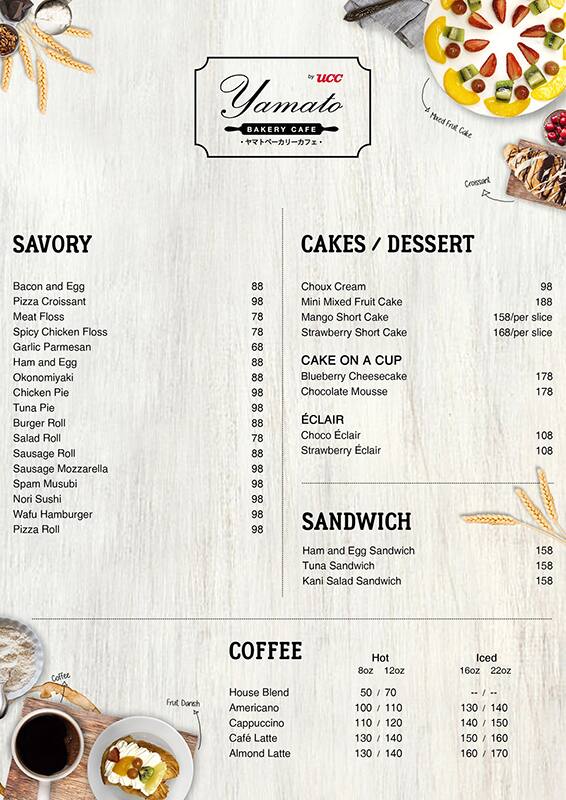 Menu at Yamato Bakery Cafe, Pasay, Blue Bay Walk