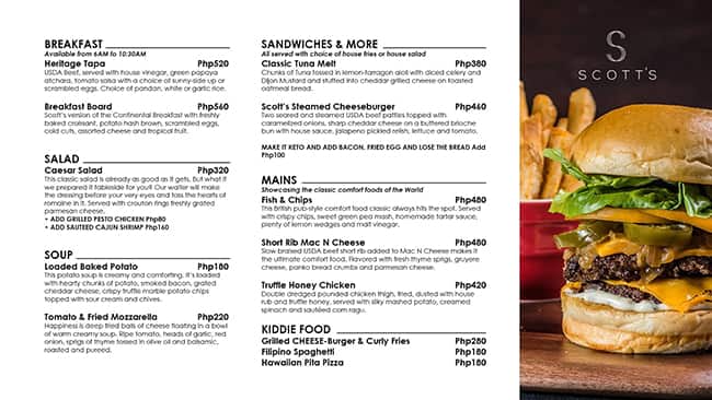 Menu at Scott's restaurant, Taguig