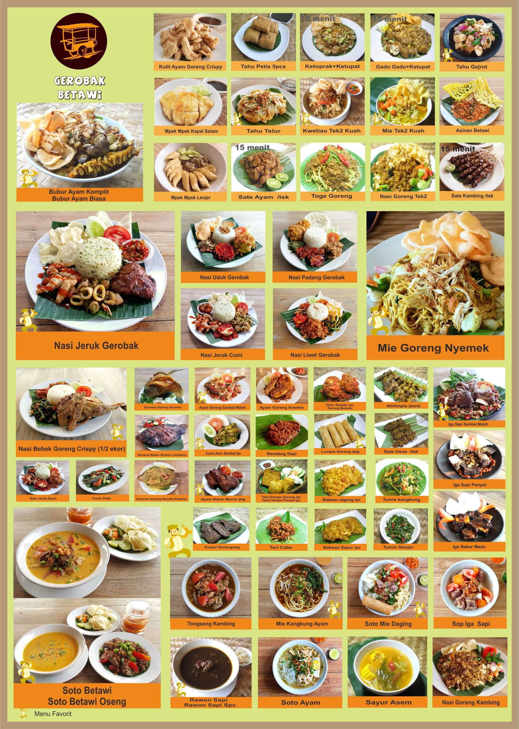 Menu at Gerobak Betawi restaurant, Jakarta, Jl. Surya Wijaya Blk. BB1 No.1D