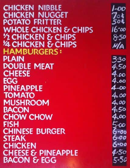 Menu at Superburger restaurant, Christchurch