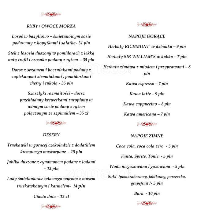 Menu at Saska Gęba restaurant, Warsaw, Saska 47/49