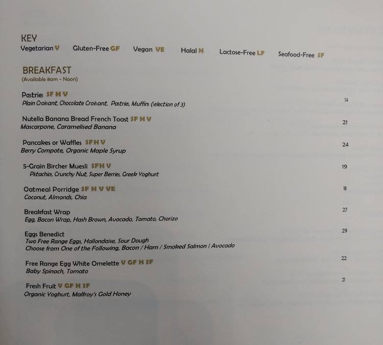 Menu at 117 Dining restaurant, Sydney