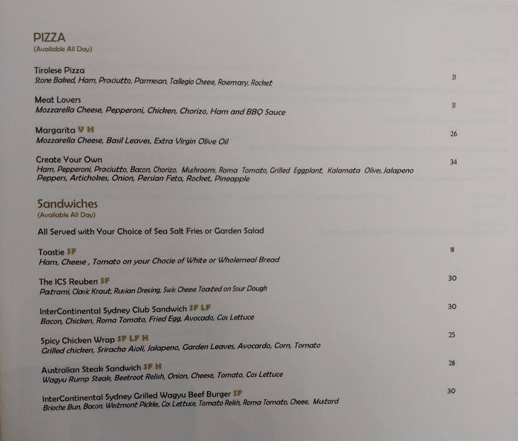 Menu at 117 Dining restaurant, Sydney