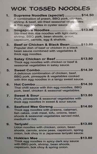 Menu at Express Noodles restaurant, Healesville