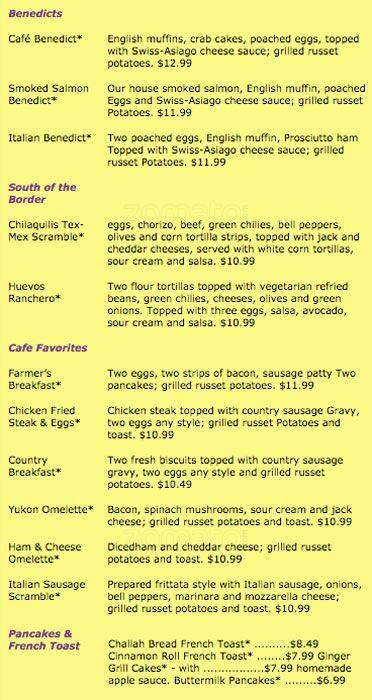 Menu at Alki Cafe, Seattle, Alki Ave SW