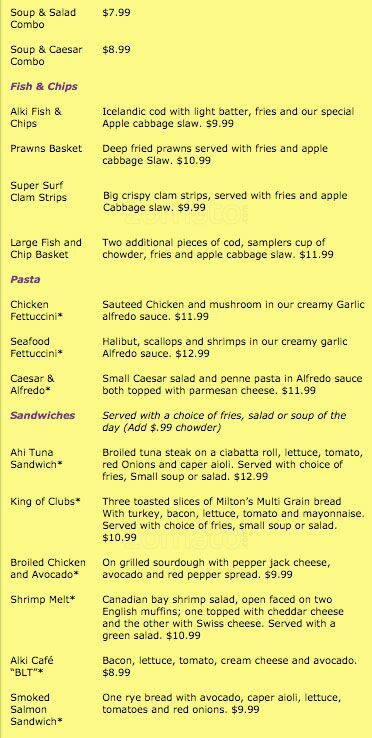 Menu at Alki Cafe, Seattle, Alki Ave SW
