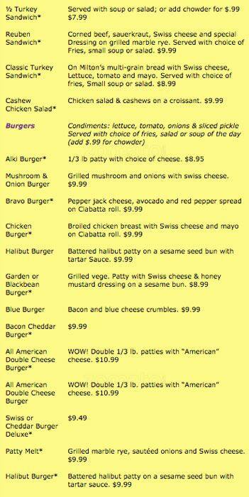 Menu at Alki Cafe, Seattle, Alki Ave SW