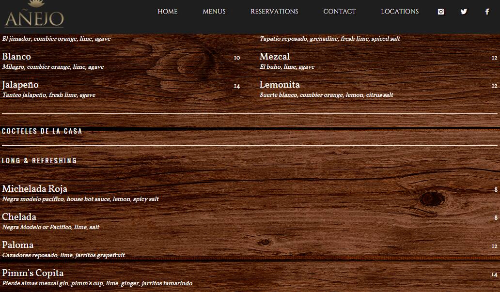 Menu at Añejo restaurant, West New York, 668 10th Ave