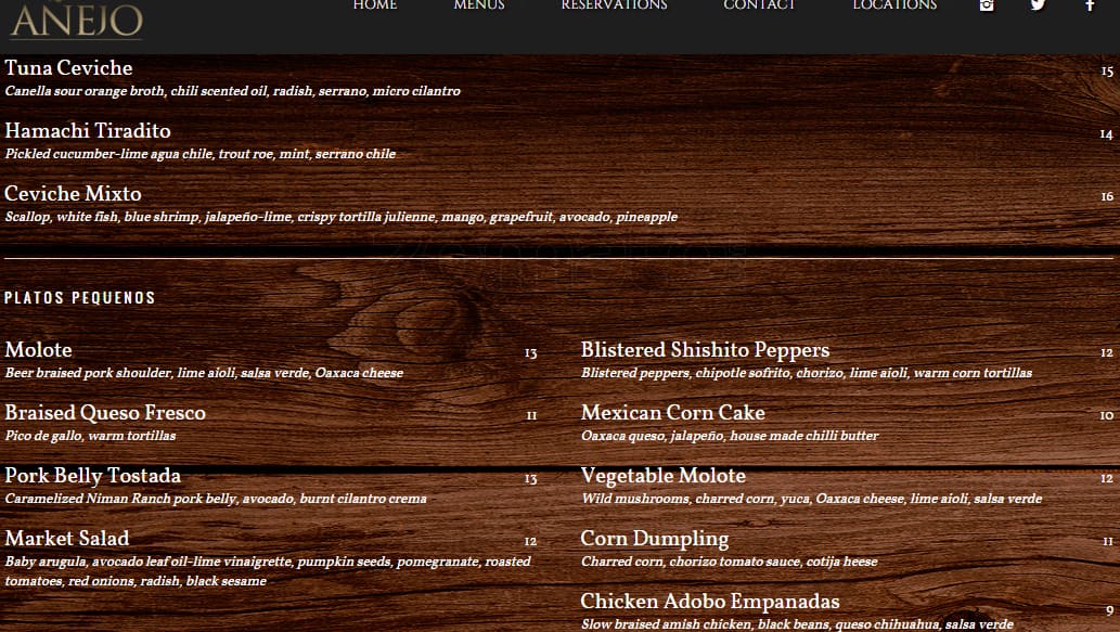 Menu at Añejo restaurant, West New York, 668 10th Ave