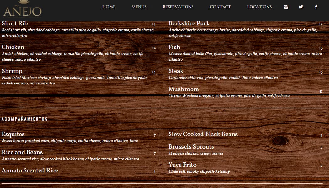 Menu at Añejo restaurant, West New York, 668 10th Ave