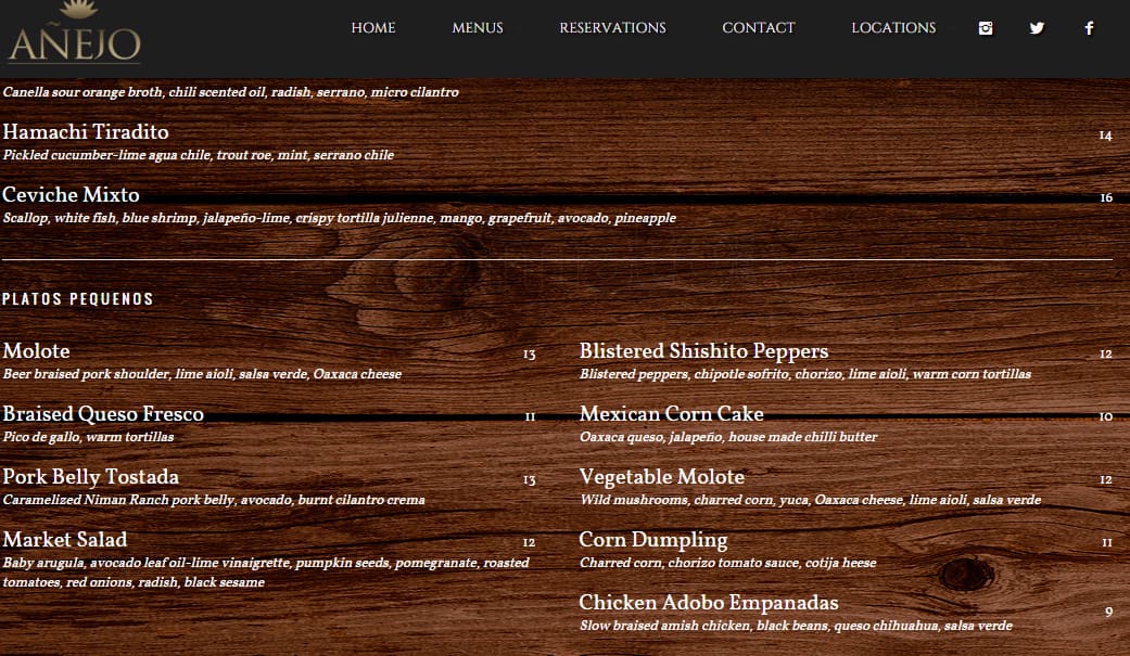 Menu at Añejo restaurant, West New York, 668 10th Ave