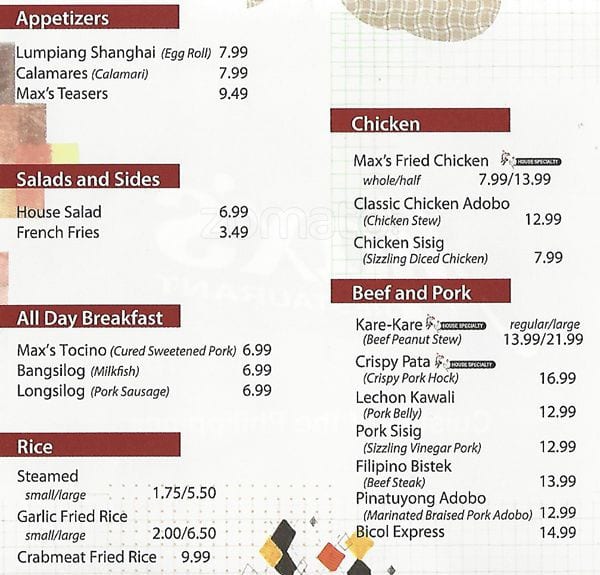 Max's of Manila Menu, Menu for Max's of Manila, Vallejo, Vallejo ...