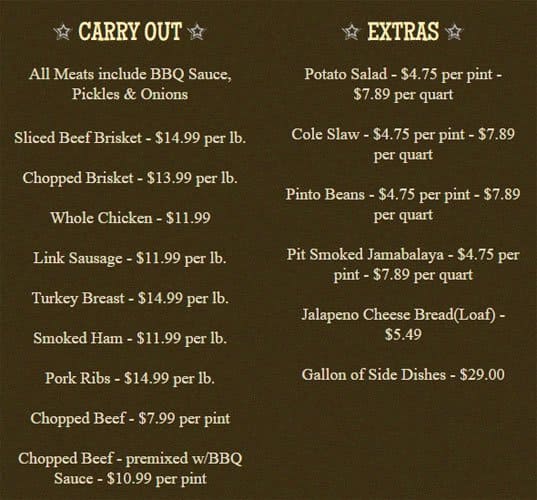 Menu at Grand Prize Barbeque, Texas City, Palmer Hwy