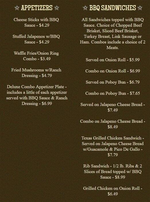 Menu at Grand Prize Barbeque, Texas City, Palmer Hwy