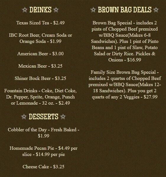 Menu at Grand Prize Barbeque, Texas City, Palmer Hwy