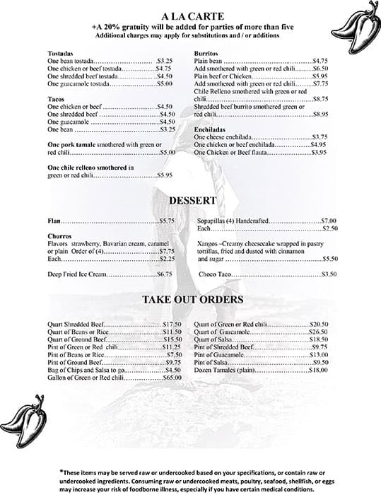 Menu at El Tepehuan Mexican Restaurant, Englewood